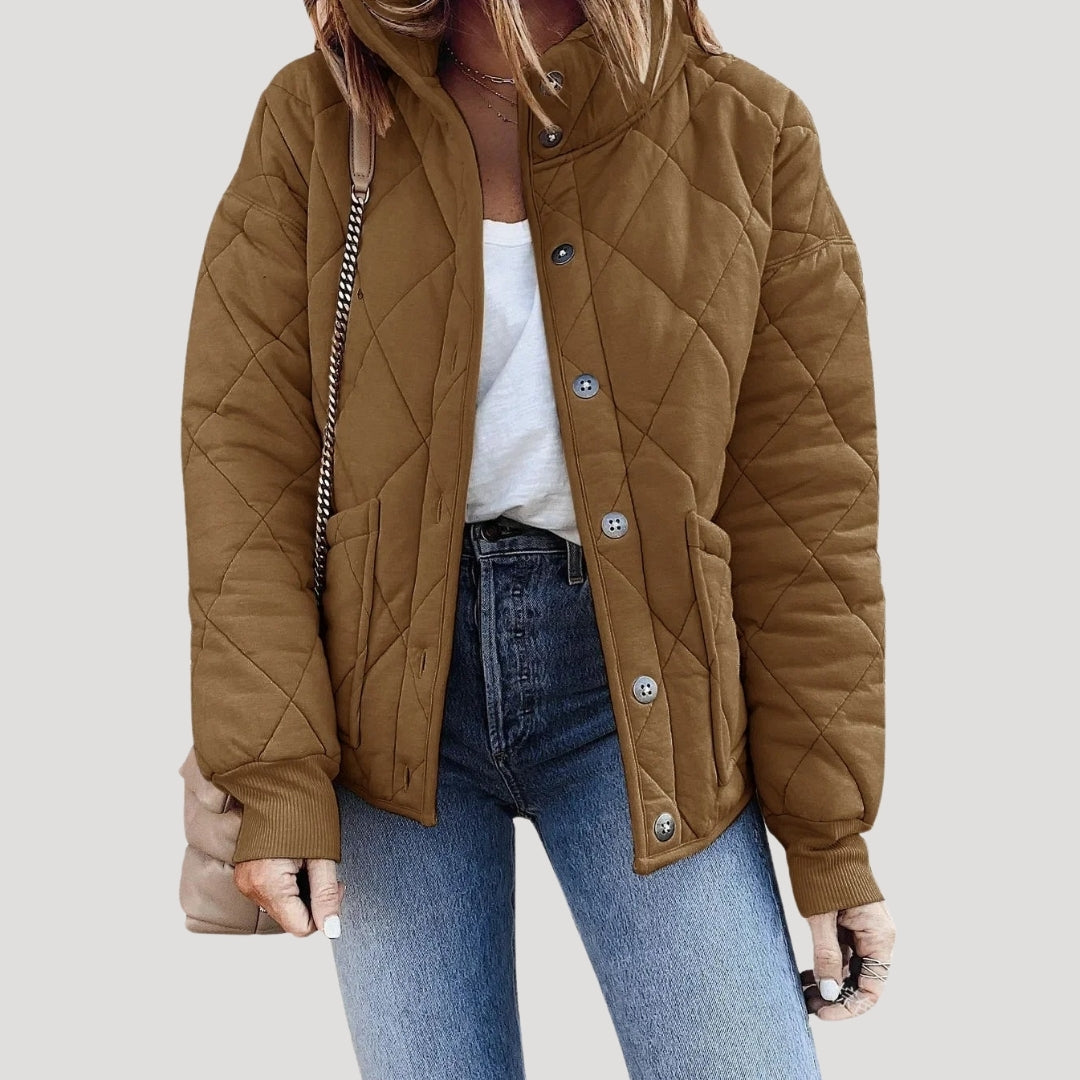 Women's quilted button up bomber jacket lightweight padded – NOIR & PEARL